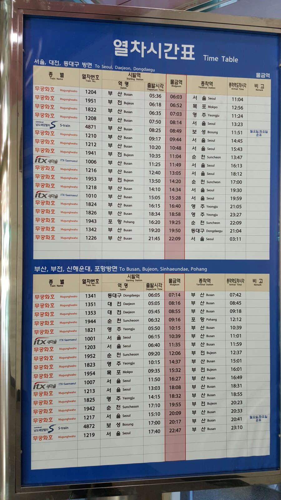 물금역 기차열차시간표 새마을호 무궁화호 운임표 환승시간표 환승역 네이버 블로그